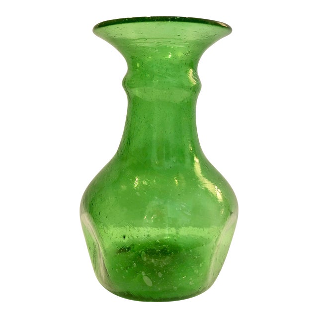 Lime Green Handblown Glass Studio Vase | Chairish