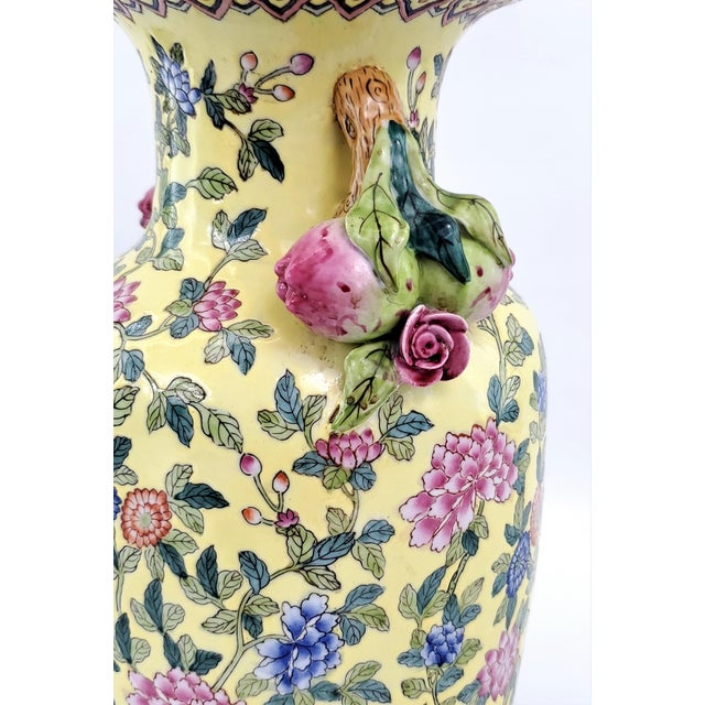 Large Vintage Chelsea House Style Chinese Porcelain Yellow Vase With ...