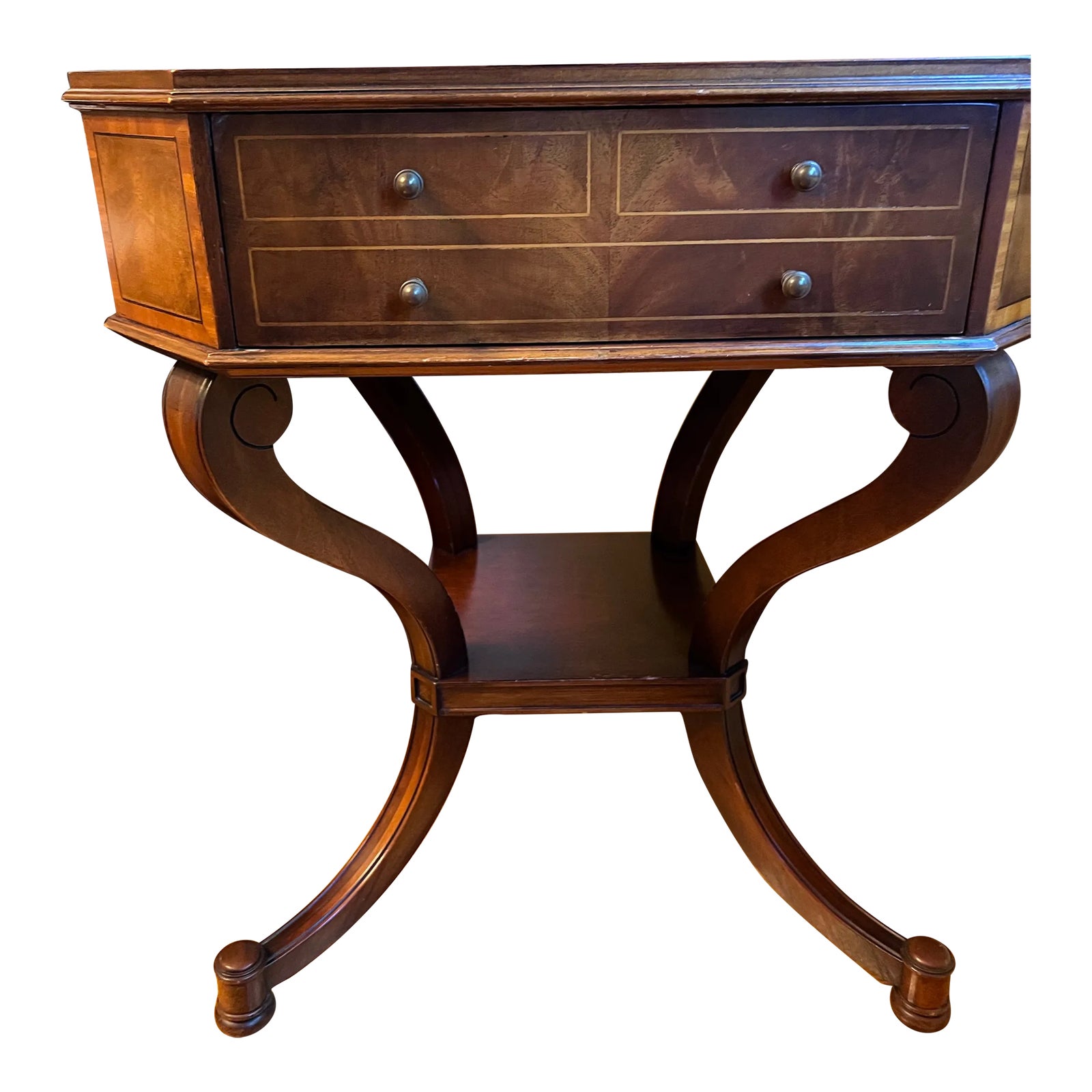 1910 Weiman Mahogany Side Table With Leather Inlay | Chairish