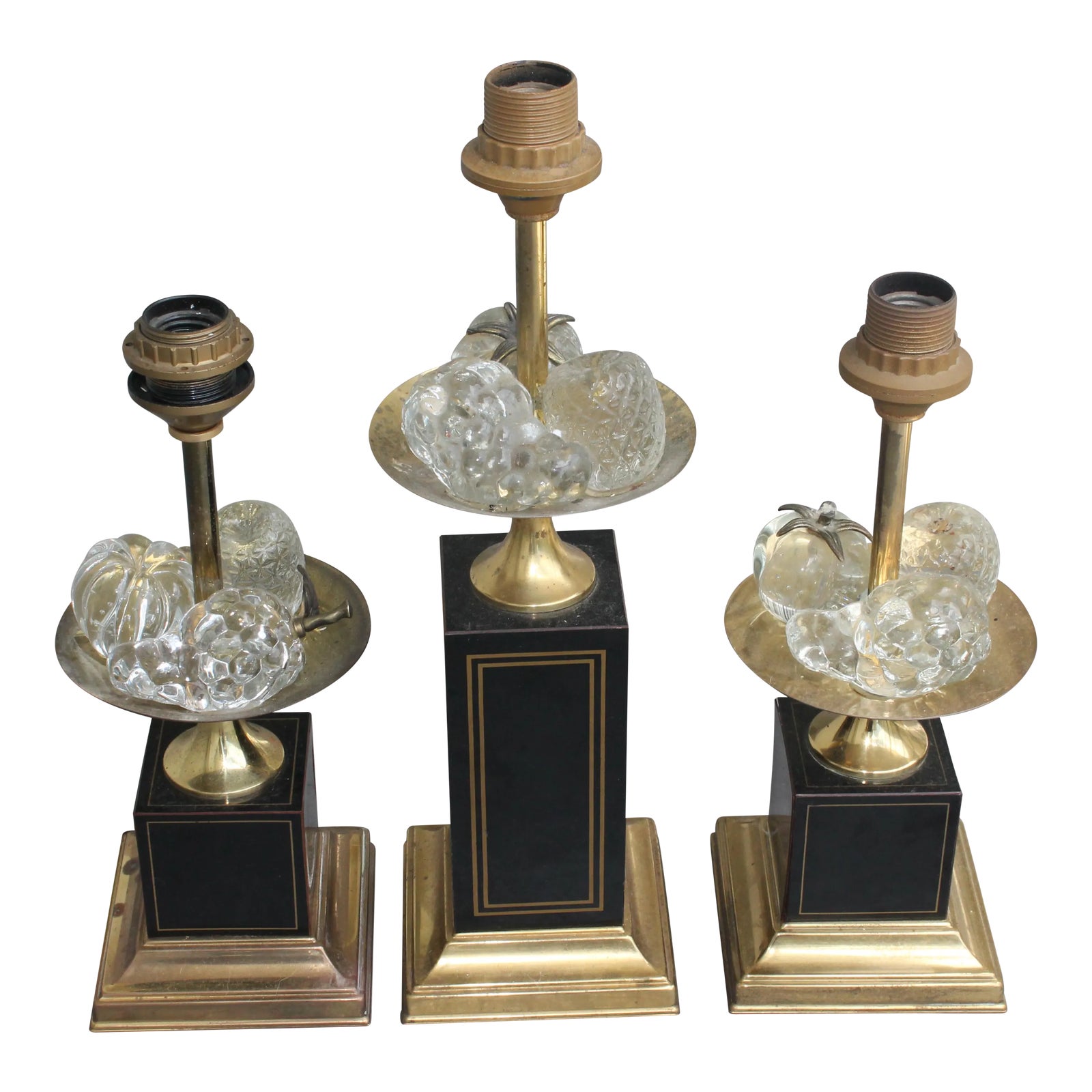 1960s Maison Charles Mid Century Solid Crystal Fruit Laden Lamps - Set ...