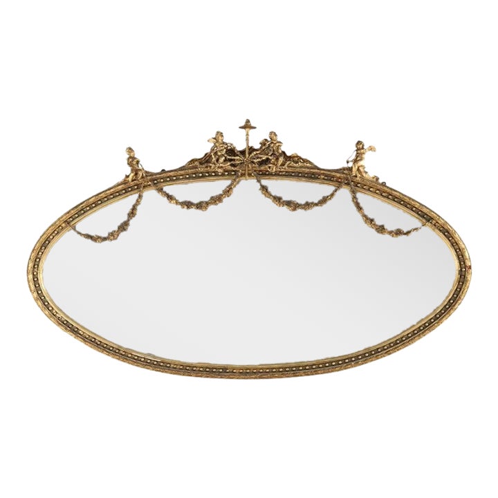 Oversized Boston Classical Giltwood Over Mantle Mirror With Cherubs ...