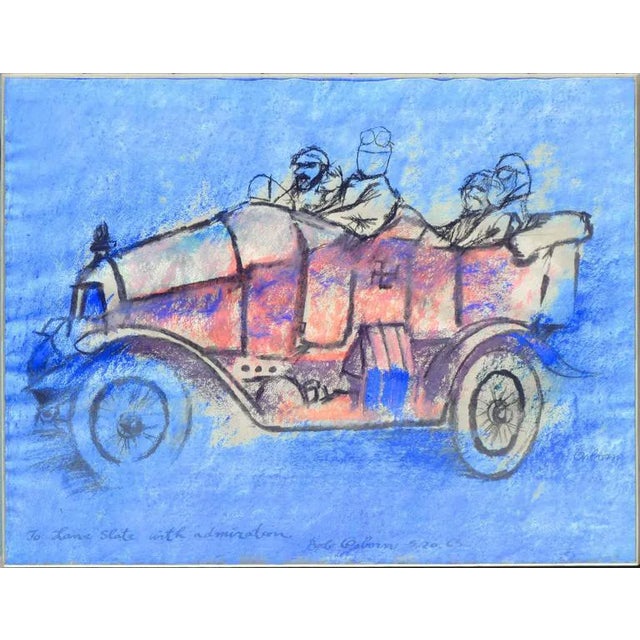 1960s "Dilbert in a Touring Car" Abstract Figurative Crayon Drawing ...