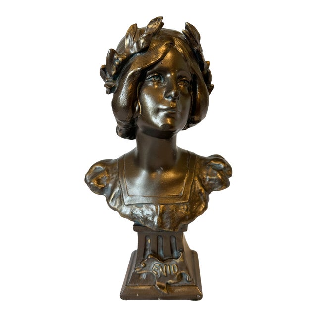 Antique Art Nouveau "Enid" Bronzed Spelter Lady Bust After Emmanuel ...