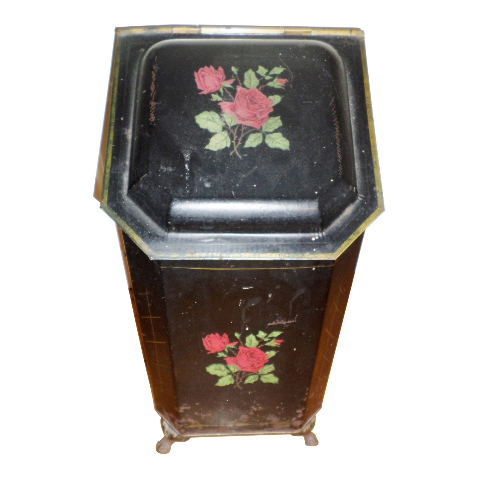 Antique Victorian Tole Ware Coal Scuttle Fireplace Box With Hand ...