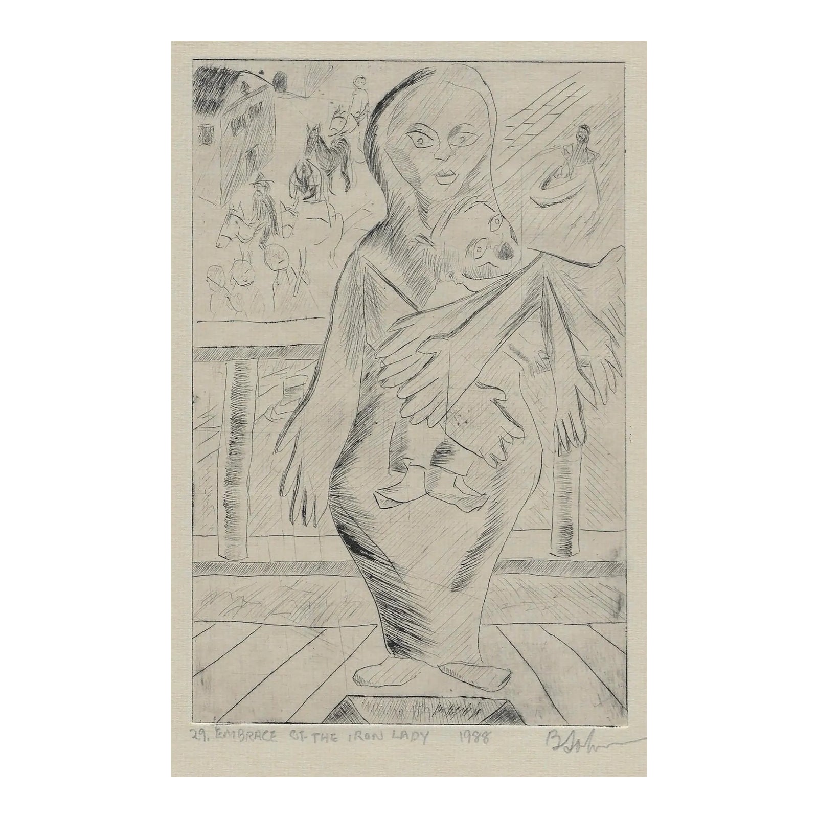 1988 Embrace of the Iron Lady Surrealist Etching | Chairish