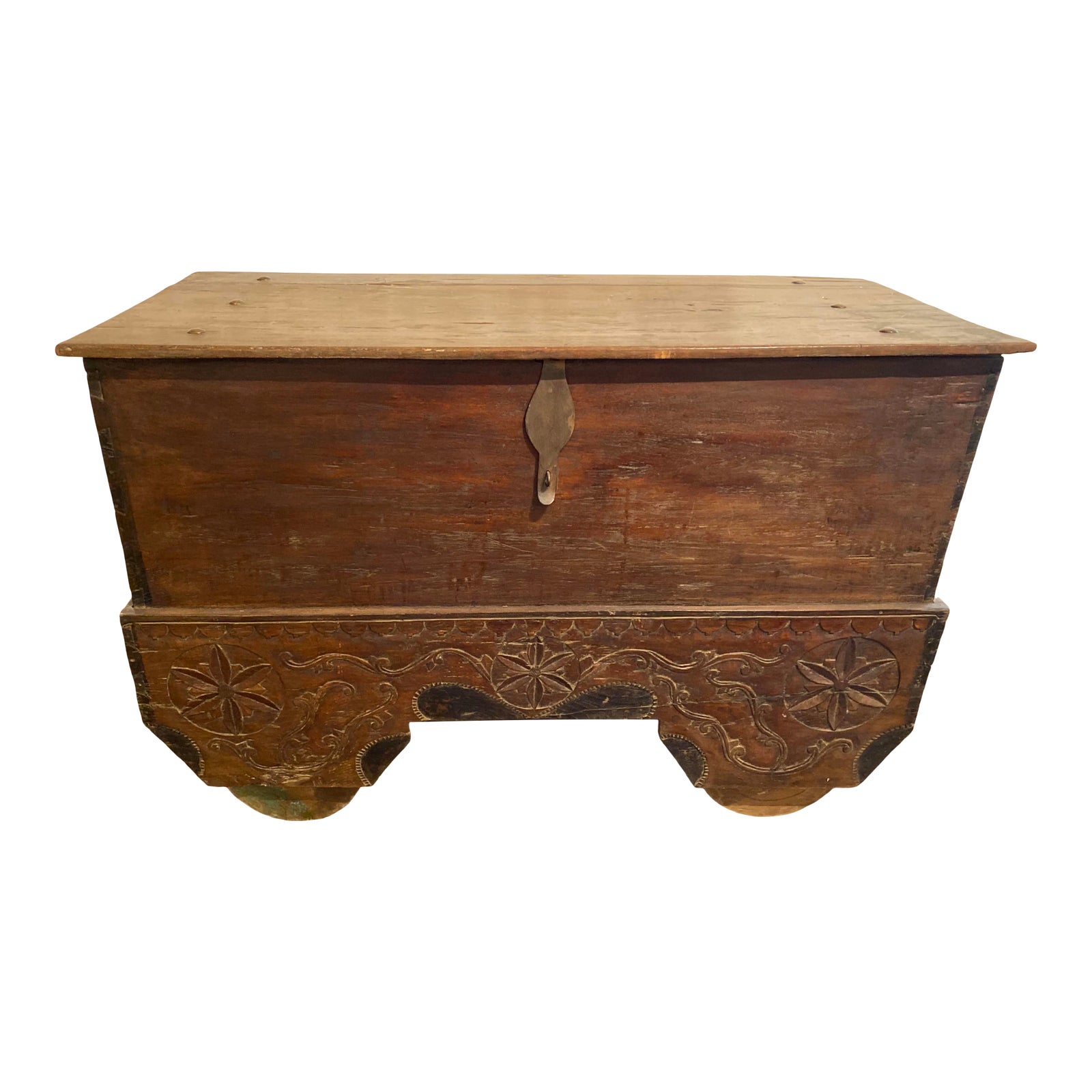 Antique Teak Storage Chest With Wheels | Chairish