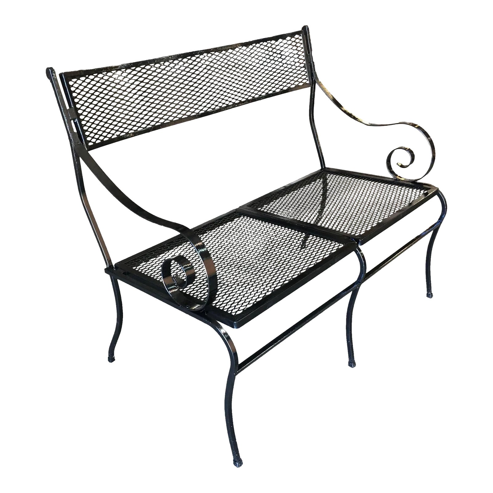 1950s Woodard Wrought Iron Mesh Loveseat Bench | Chairish