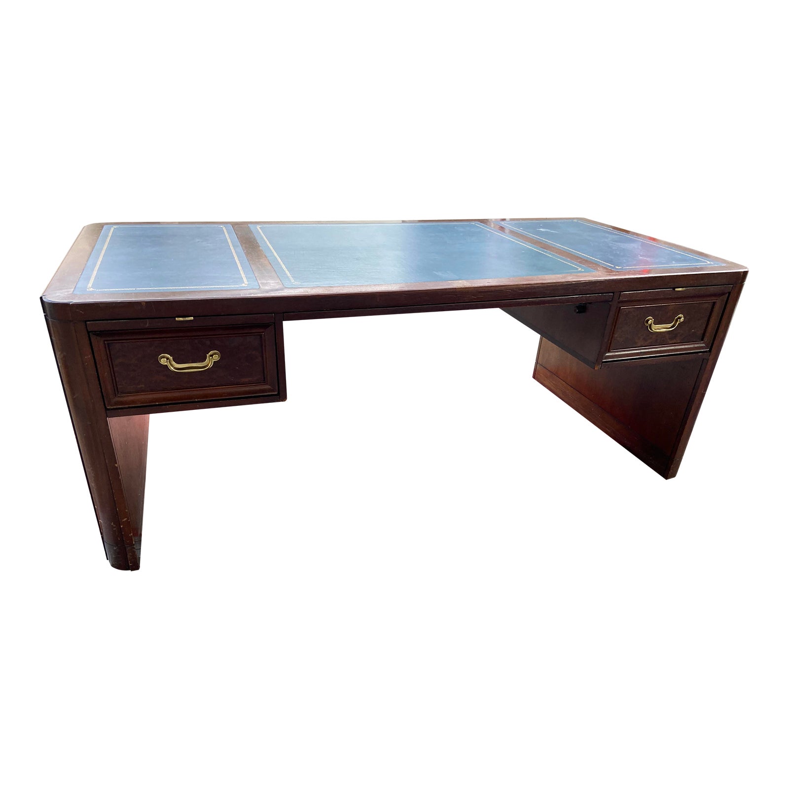 Alex Stuart Vintage Modern Inlaid Leather Mahogany Executive Desk ...