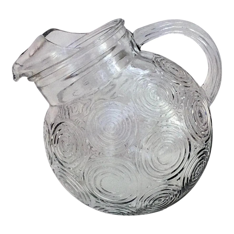 Art Deco Bulbous Patterned Glass Pitcher | Chairish
