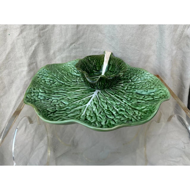 Vintage Portuguese Cabbage Ware Chip & Dip Platter | Chairish