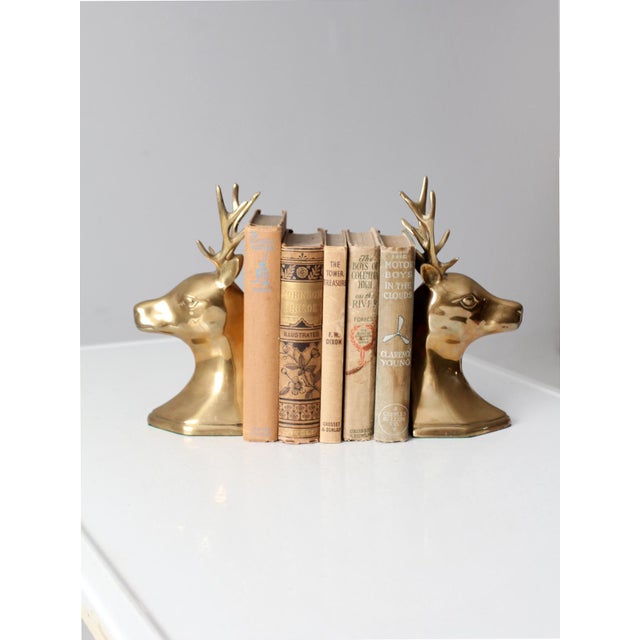 Vintage Large Brass Stag Deer Bookends Pair | Chairish