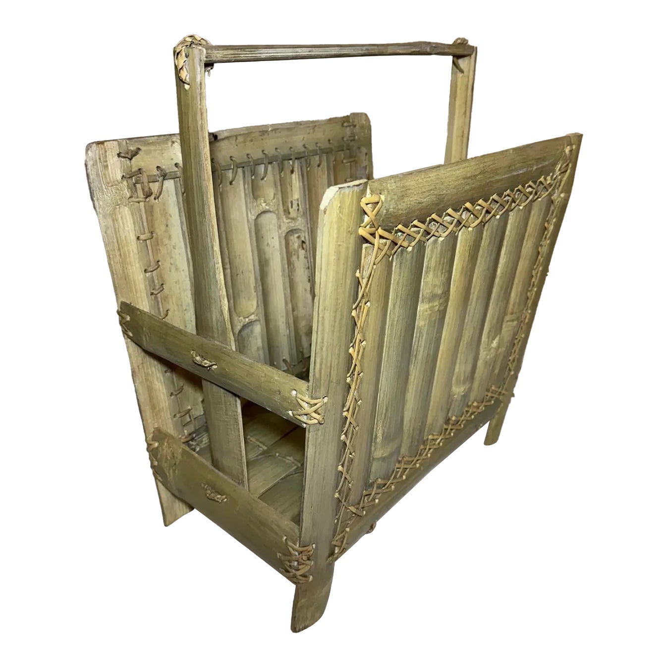Vintage Handcrafted Bamboo & Rattan Cerused Finish Magazine Rack | Chairish