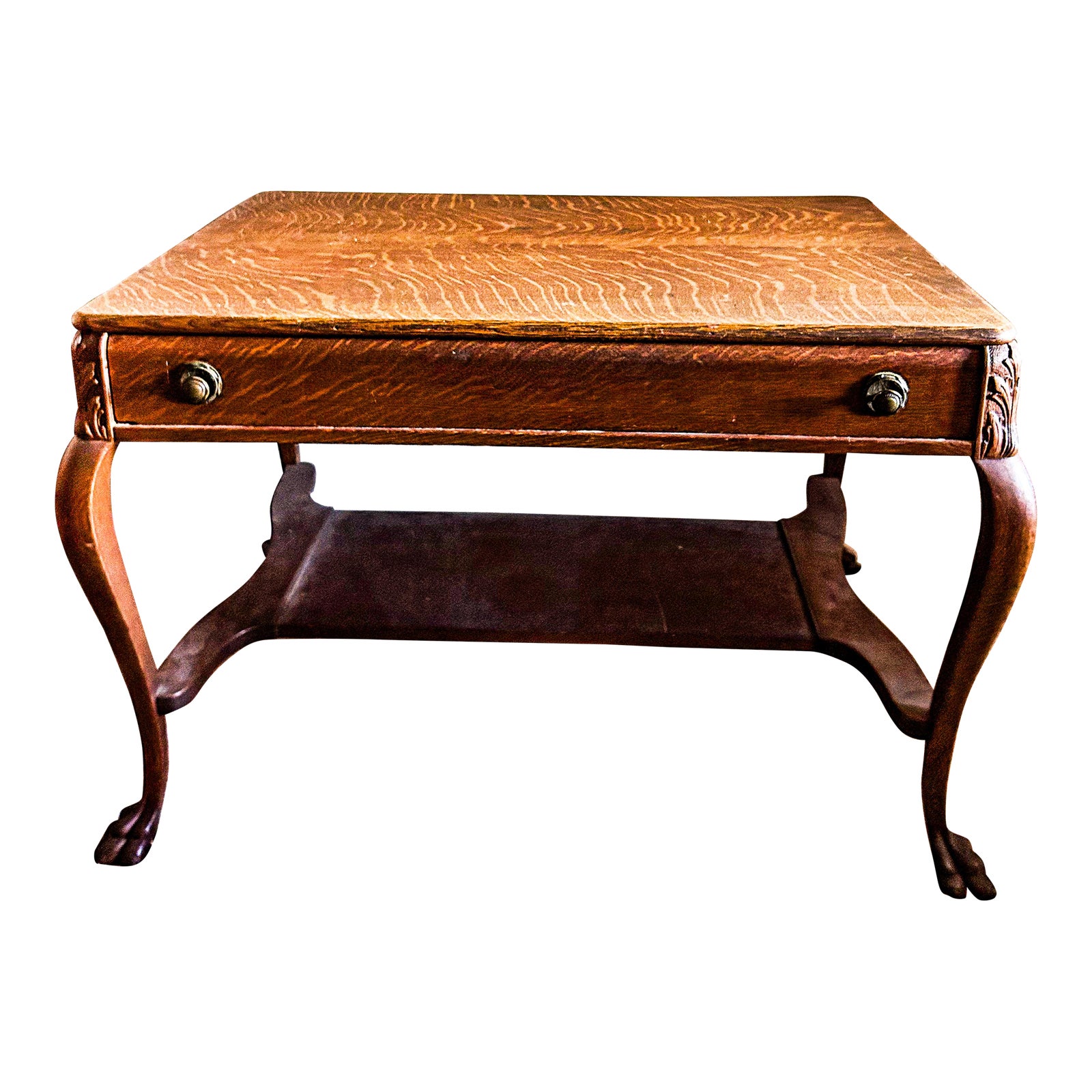 Antique Tiger Oak Library Desk 19th Century With Claw Feet | Chairish