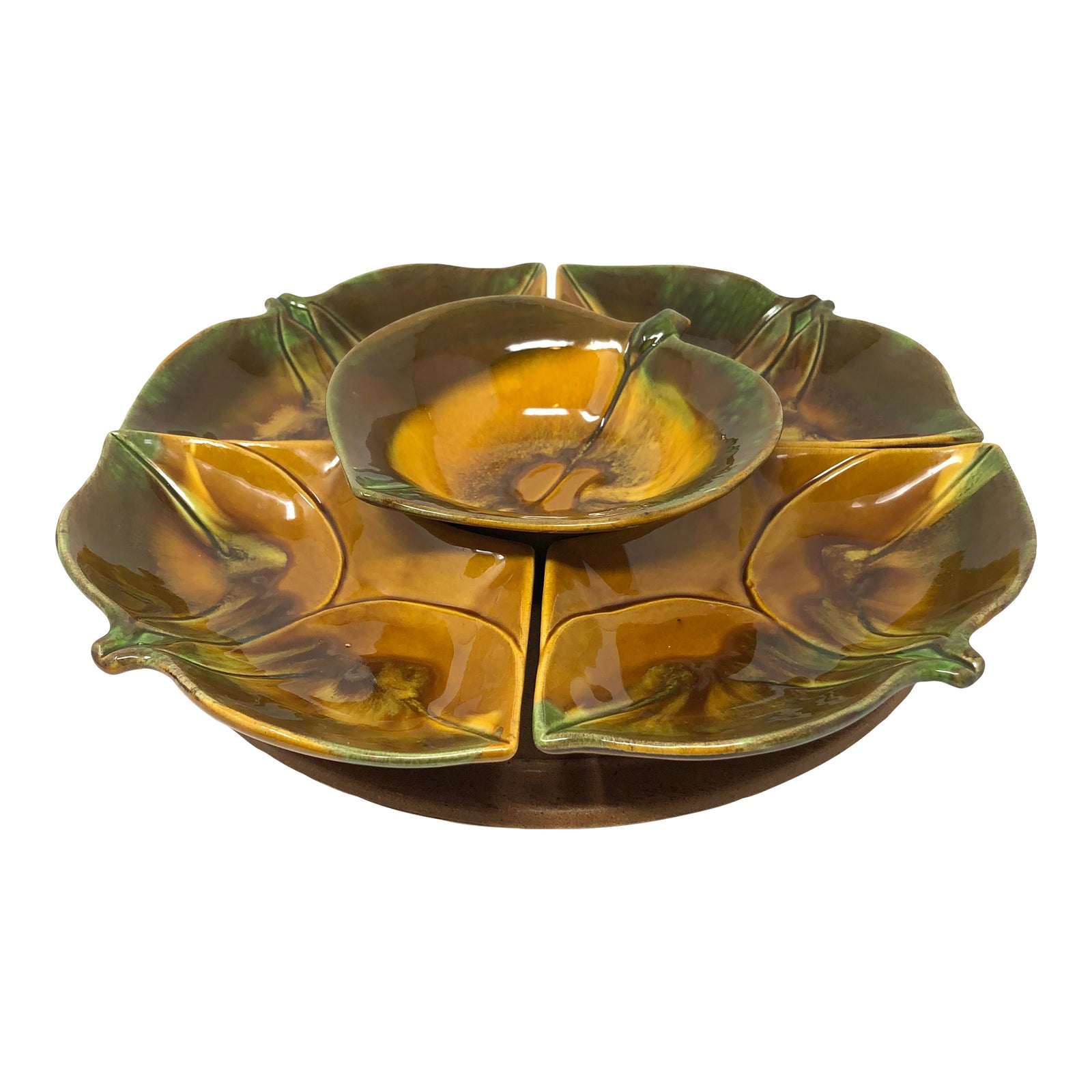 Mid Century 6 Piece Drip Glaze Ceramic Lazy Susan Party Server Ld706 ...