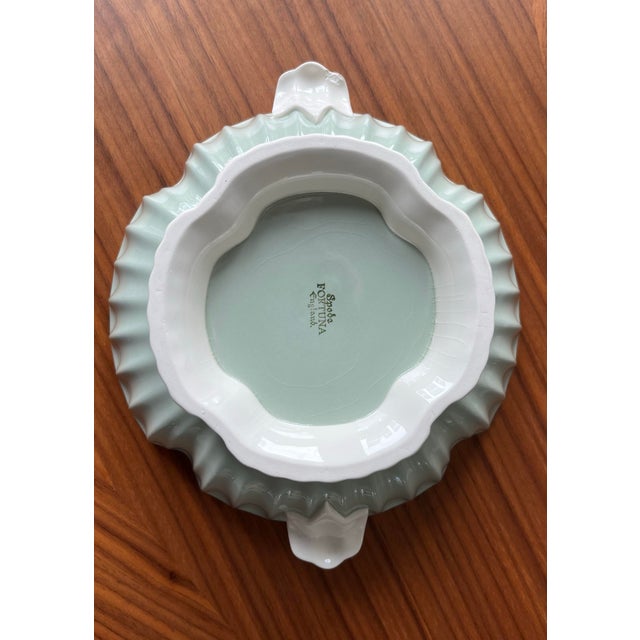 1960s Vintage Spode Fortuna Footed Dish in Minty Sage and Ivory | Chairish