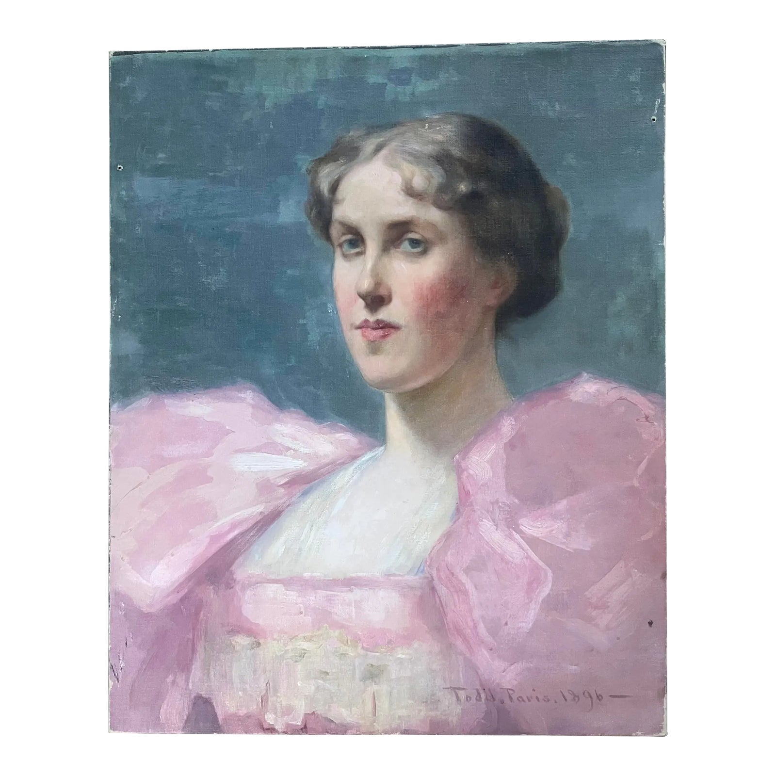 Pink Dress Female Portrait, French Oil on Canvas, Signed, School of ...