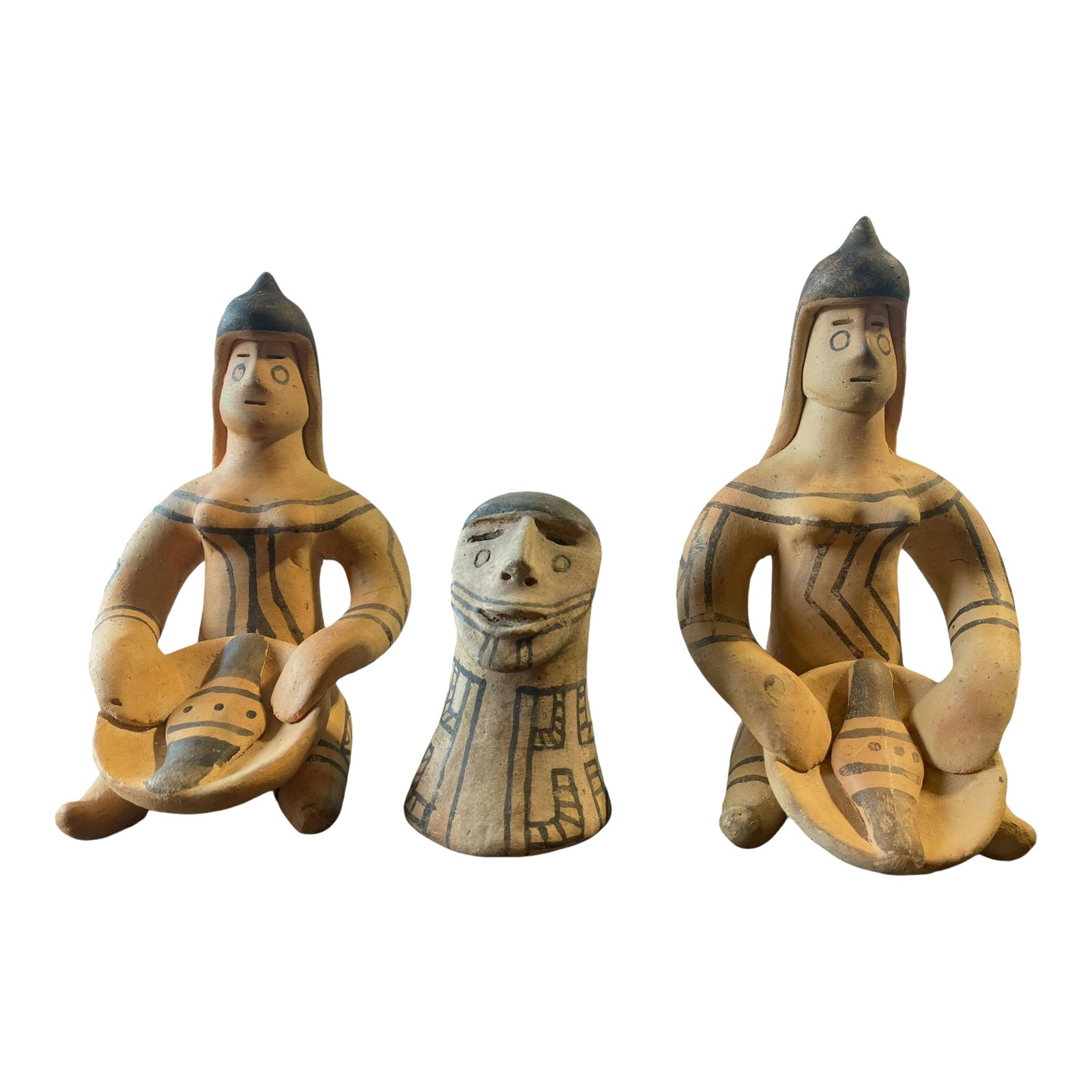 Set of 3 Vtg Karaja Clay Tribal Made Primitive Sculptures Brazil | Chairish