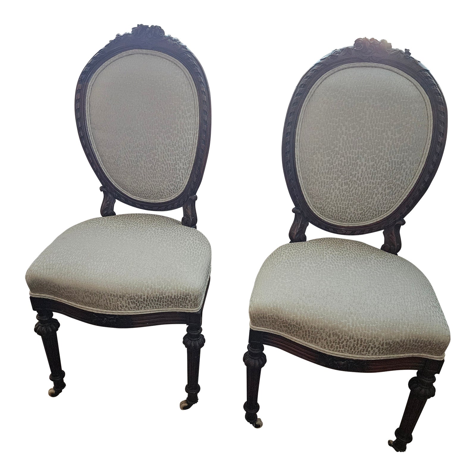 Antique Parlor Chairs - Newly Reupholstered- Set of 2 | Chairish
