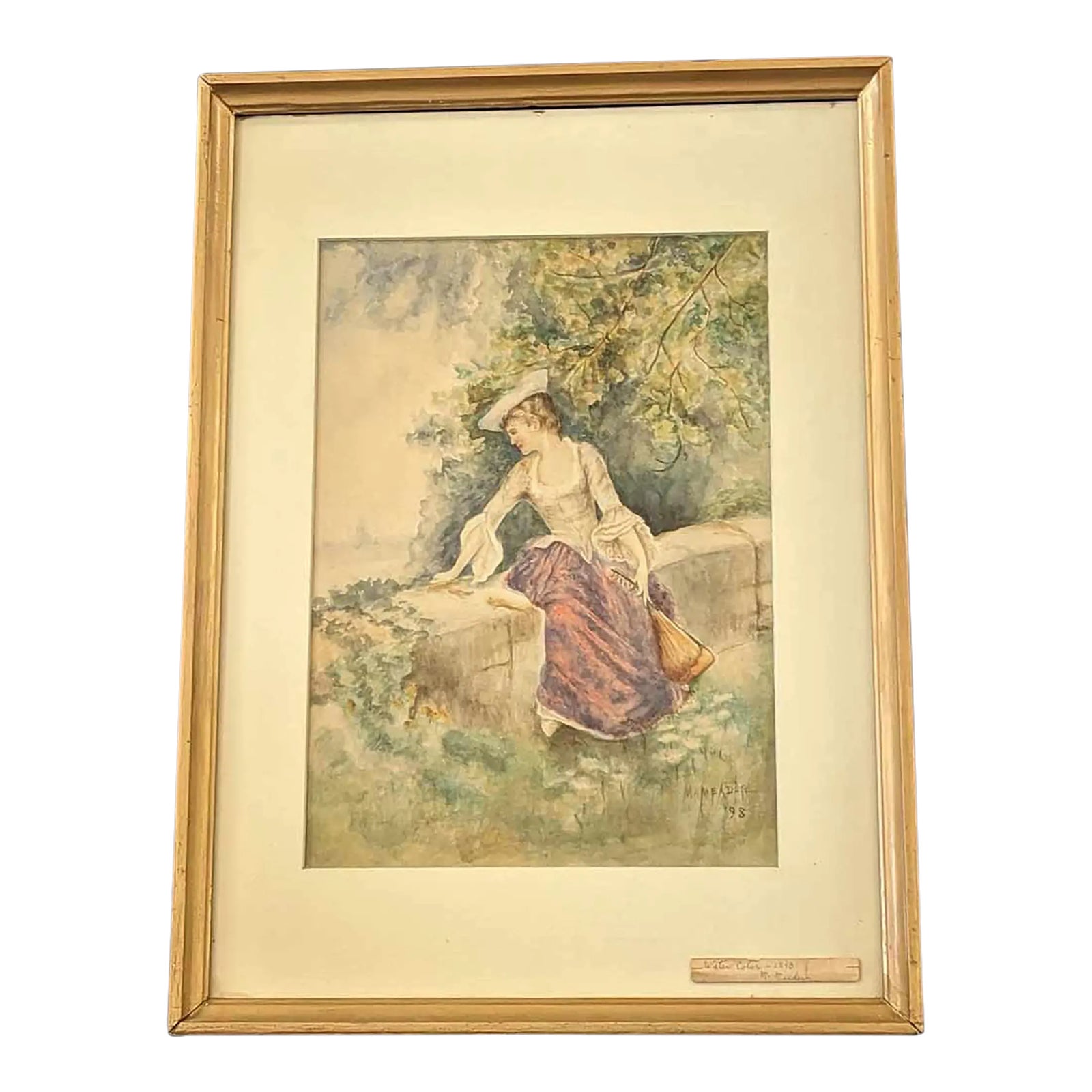 Signed M. Meader 1898 Watercolor Painting of a Young Woman, Framed ...