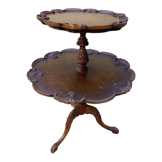 1930s Chippendale Style Two Tier Pie Crust Table | Chairish