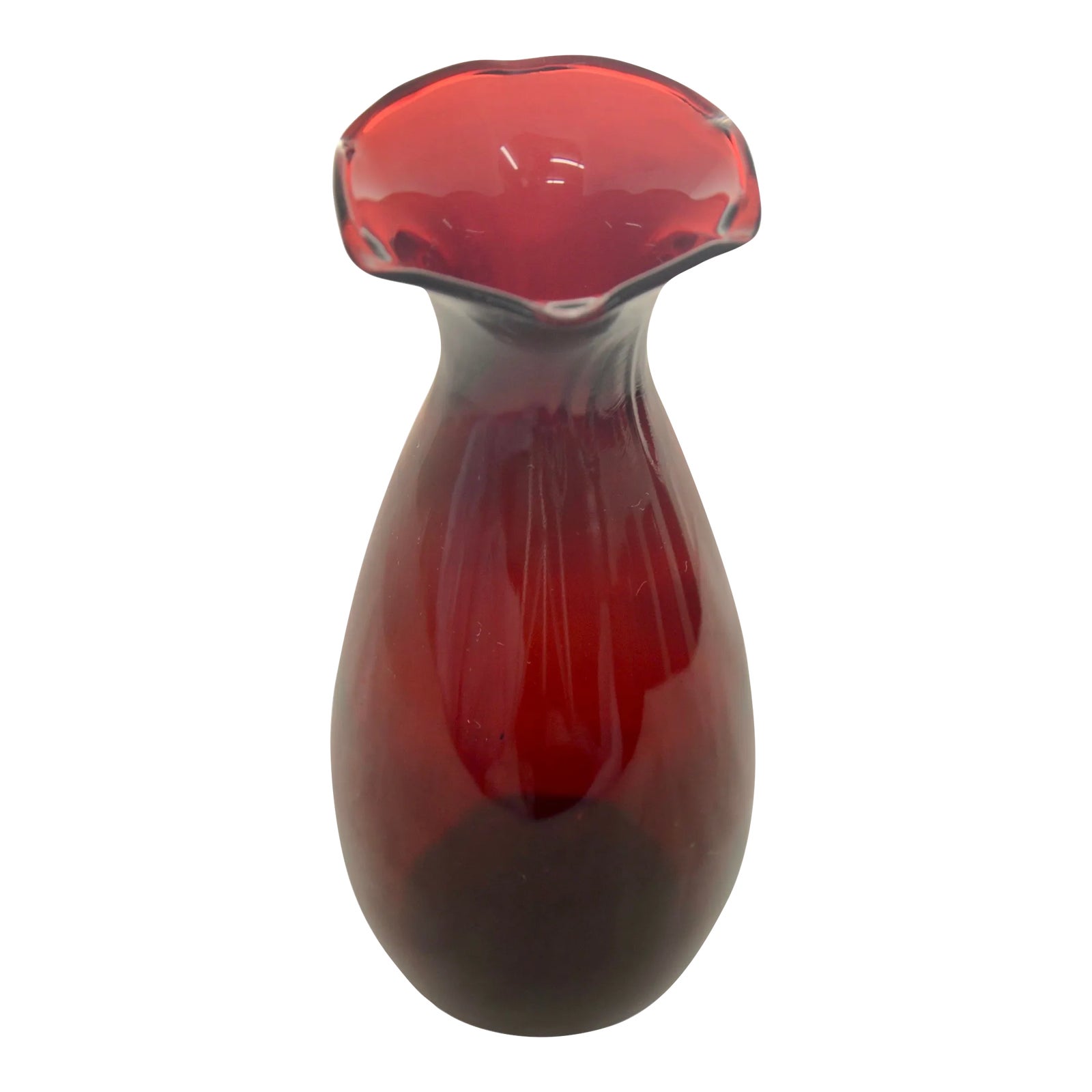 Red Ruby Glass Wave Rim Bud Vase | Chairish