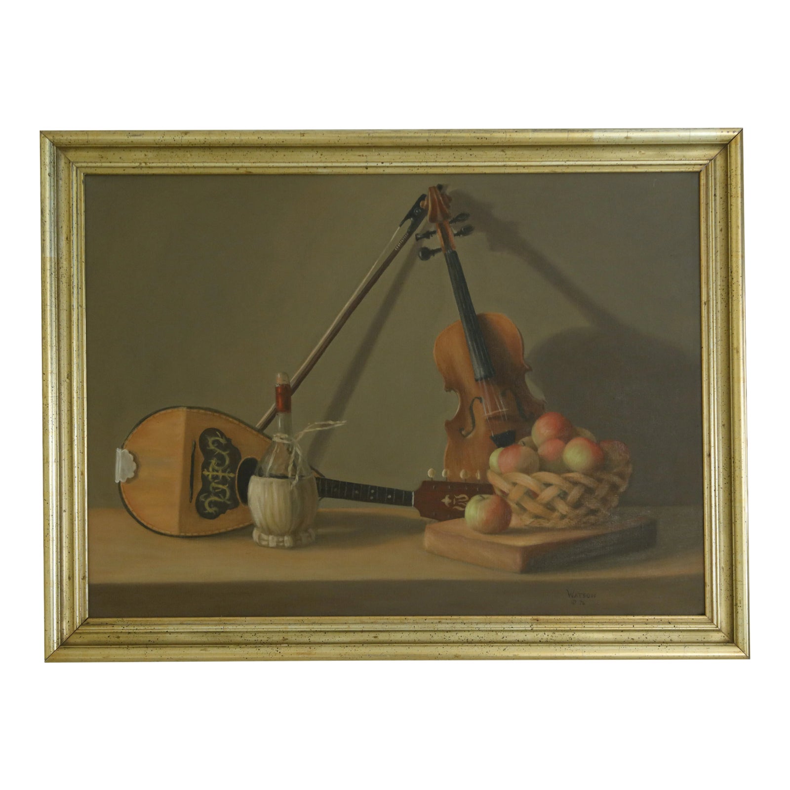Watson Artist Signed Gold Framed Violin Oil Painting on Canvas | Chairish