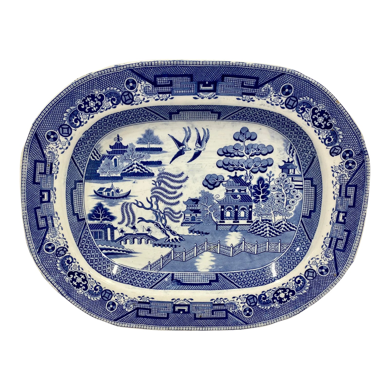 Antique Crown Pottery Ironstone Blue Willow Serving Platter Made in ...