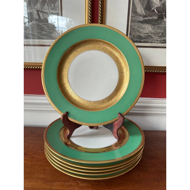 Antique Tressemanes & Vogt Porcelain Dinner Plates With Green Band and ...
