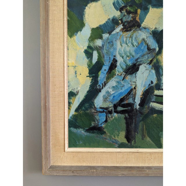 Mid-Century Modern Swedish "Man on a Bench" Vintage Abstract Figurative ...