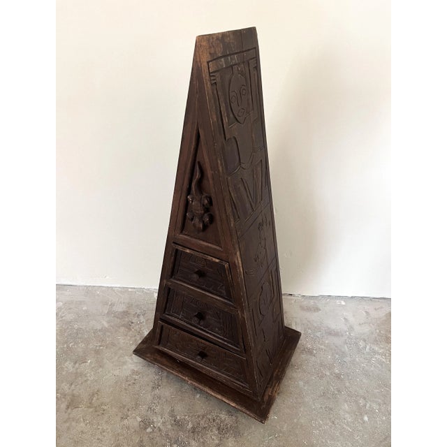 Vintage Hand Carved Pyramid Chest of Drawers | Chairish