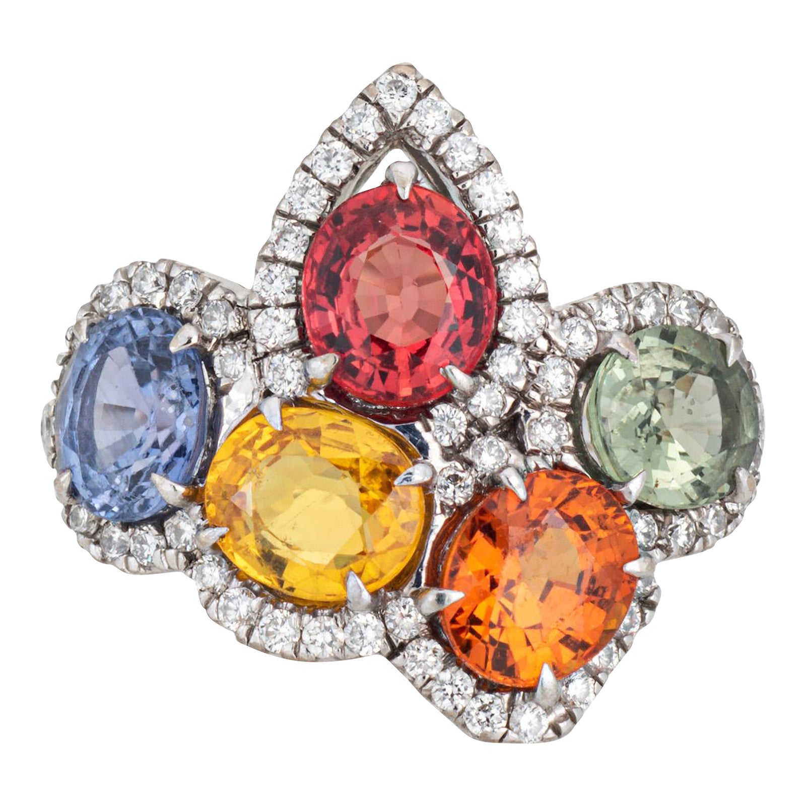 Rainbow Sapphire Diamond 18k White Gold Mosaic Colored Band Ring Size 5 ...