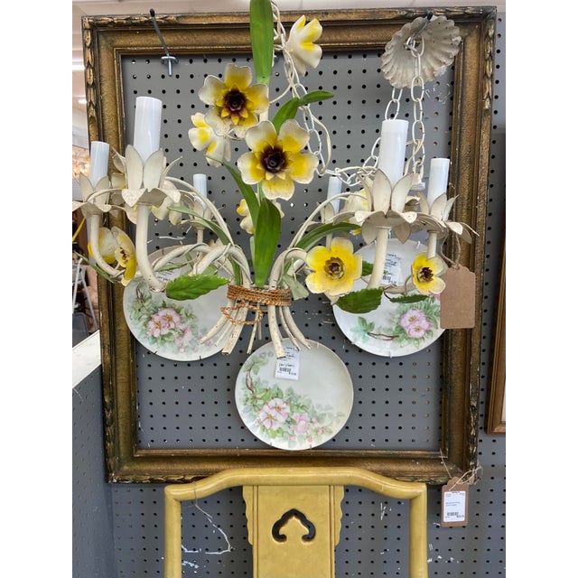Vintage Palm Beach Regency Style Floral Tole Chandelier | Chairish