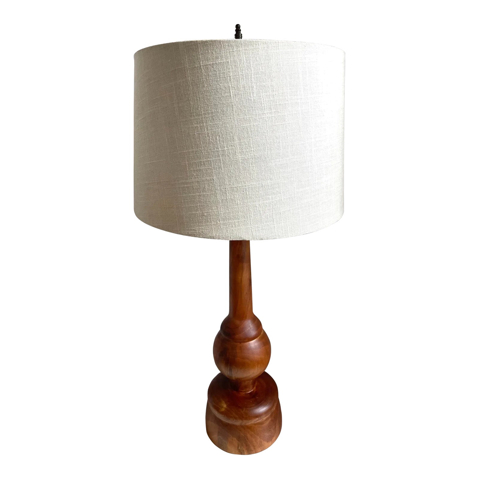 Mid 20th Century Hand Made Turned Wood Lamp | Chairish