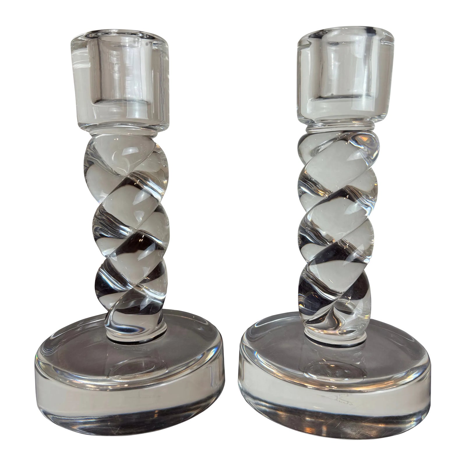 Mid Century Modern Handmade Steuben Twisted Crystal Glass Candlesticks ...