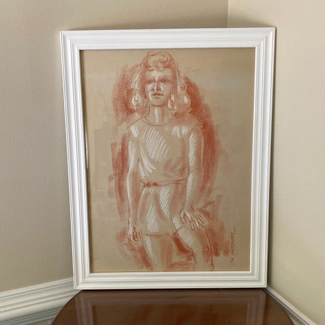 1960s Vintage French Style Woman Portrait Sketch Signed Lyn Gardner ...