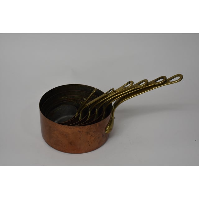 Antique Copper Pans With Brass Handles- Set of 6 | Chairish