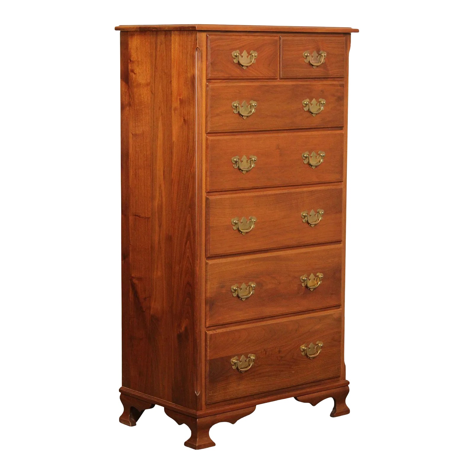 Chippendale Style Custom Crafted Solid Walnut Tall Chest (B) | Chairish