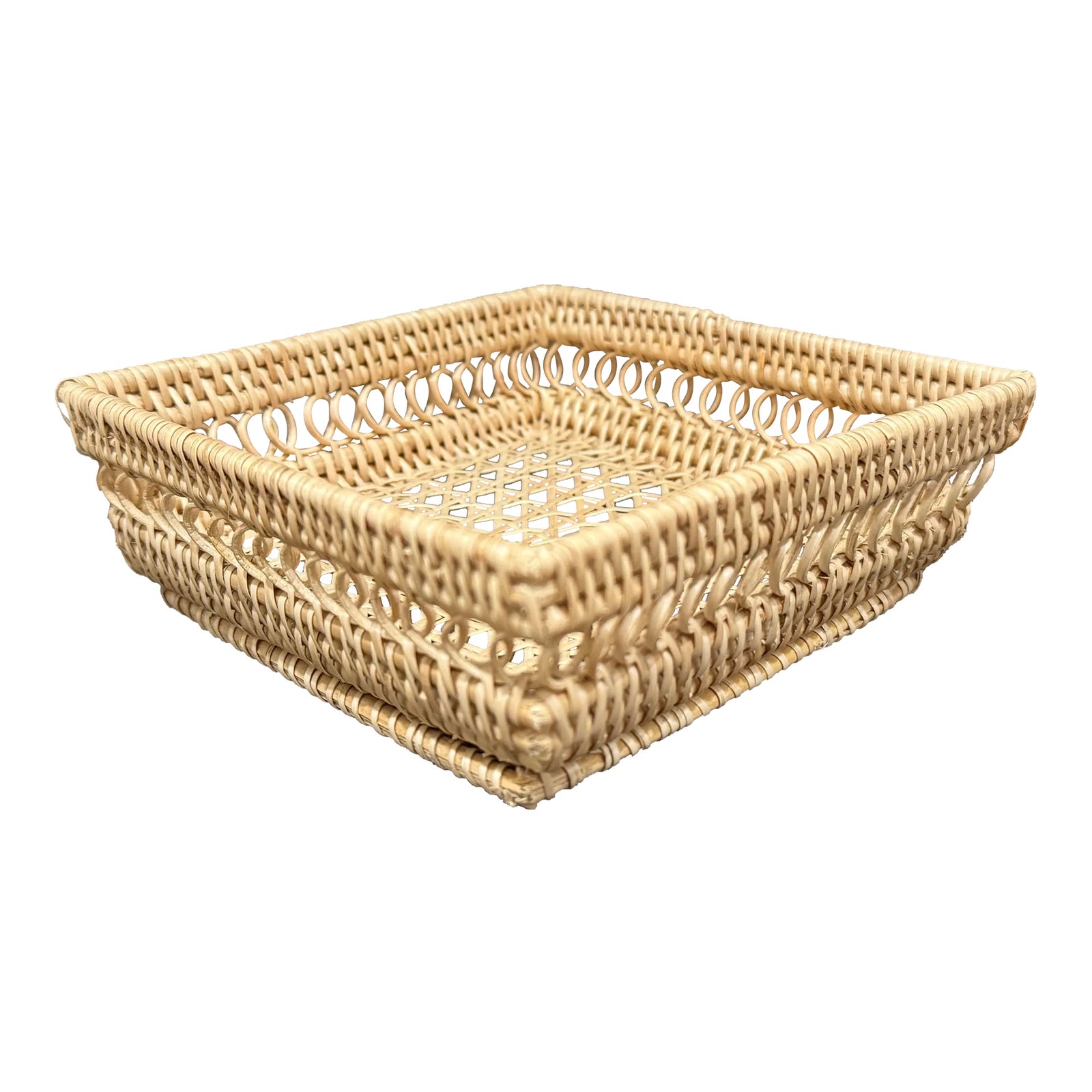 Square Caned Rattan Cachepot Basket | Chairish