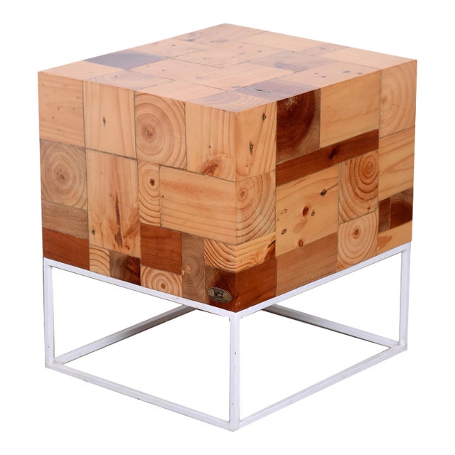 Sustainable Wood Cube Side Table | Chairish