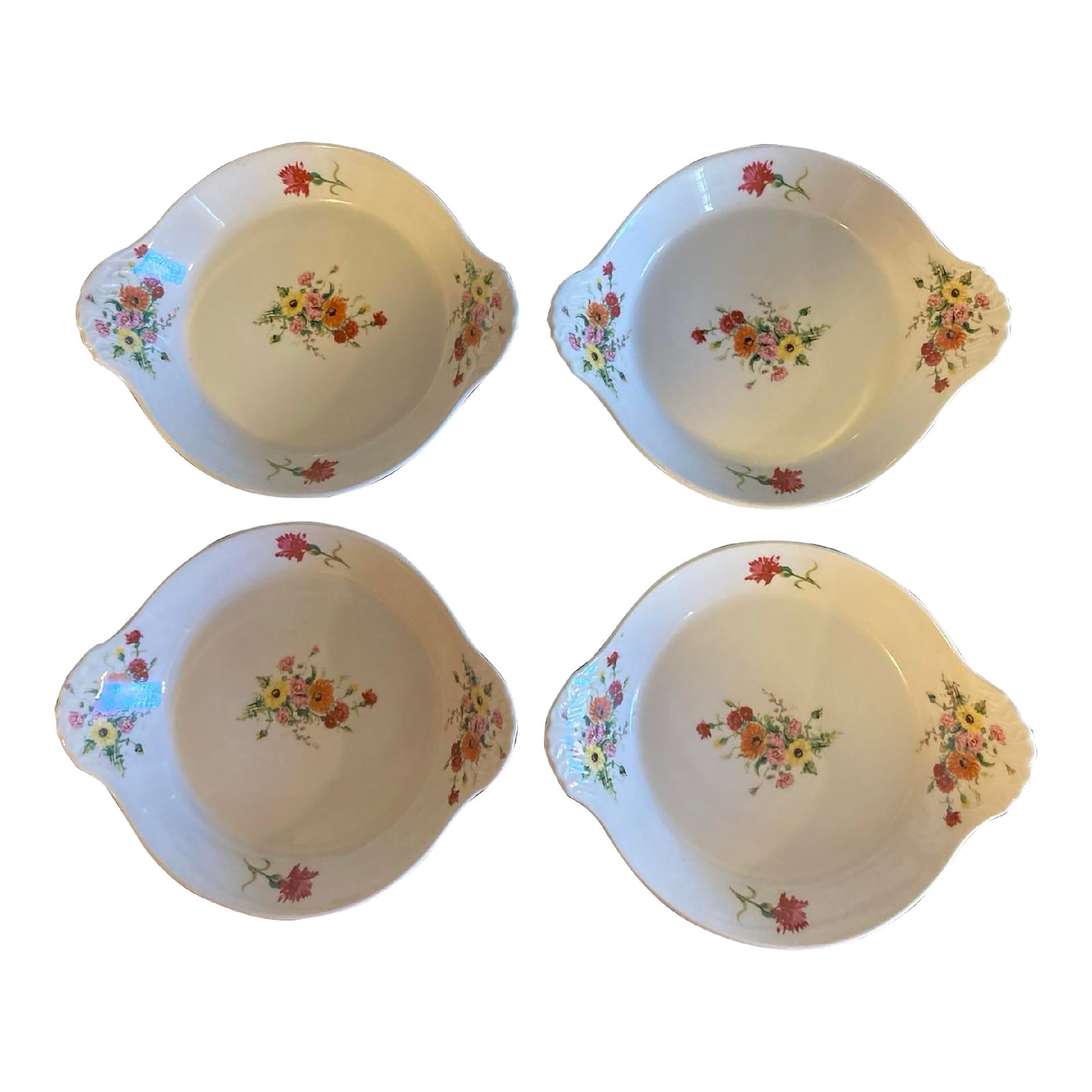Apilco France Au Gratin Dishes with Flower Motif- Set of 4 | Chairish