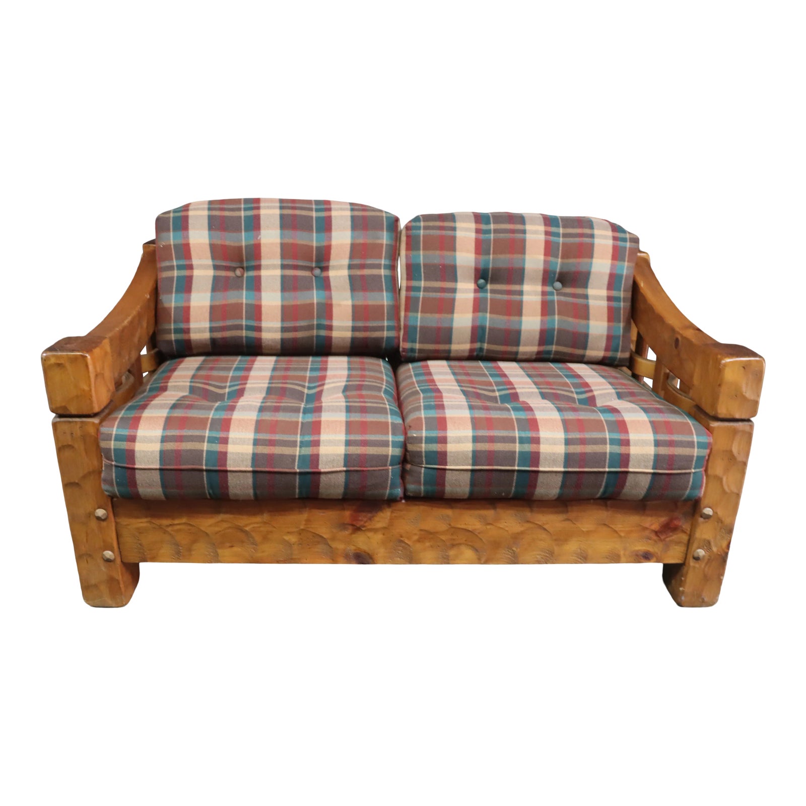 Rustic Modern Solid Pine Loveseat by Null | Chairish