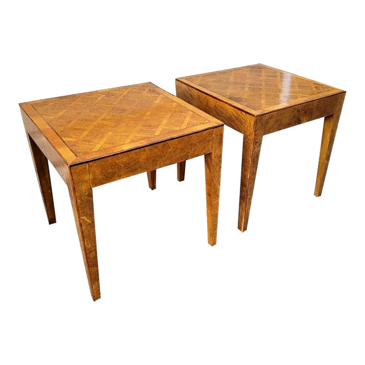 Mid 20th Century Pair of Italian Parquetry Burl Wood Parson Side Tables ...