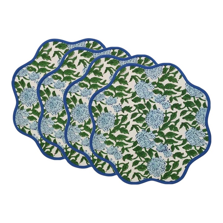 Handmade Round Scalloped Light Blue and Green Flower Placemats with ...