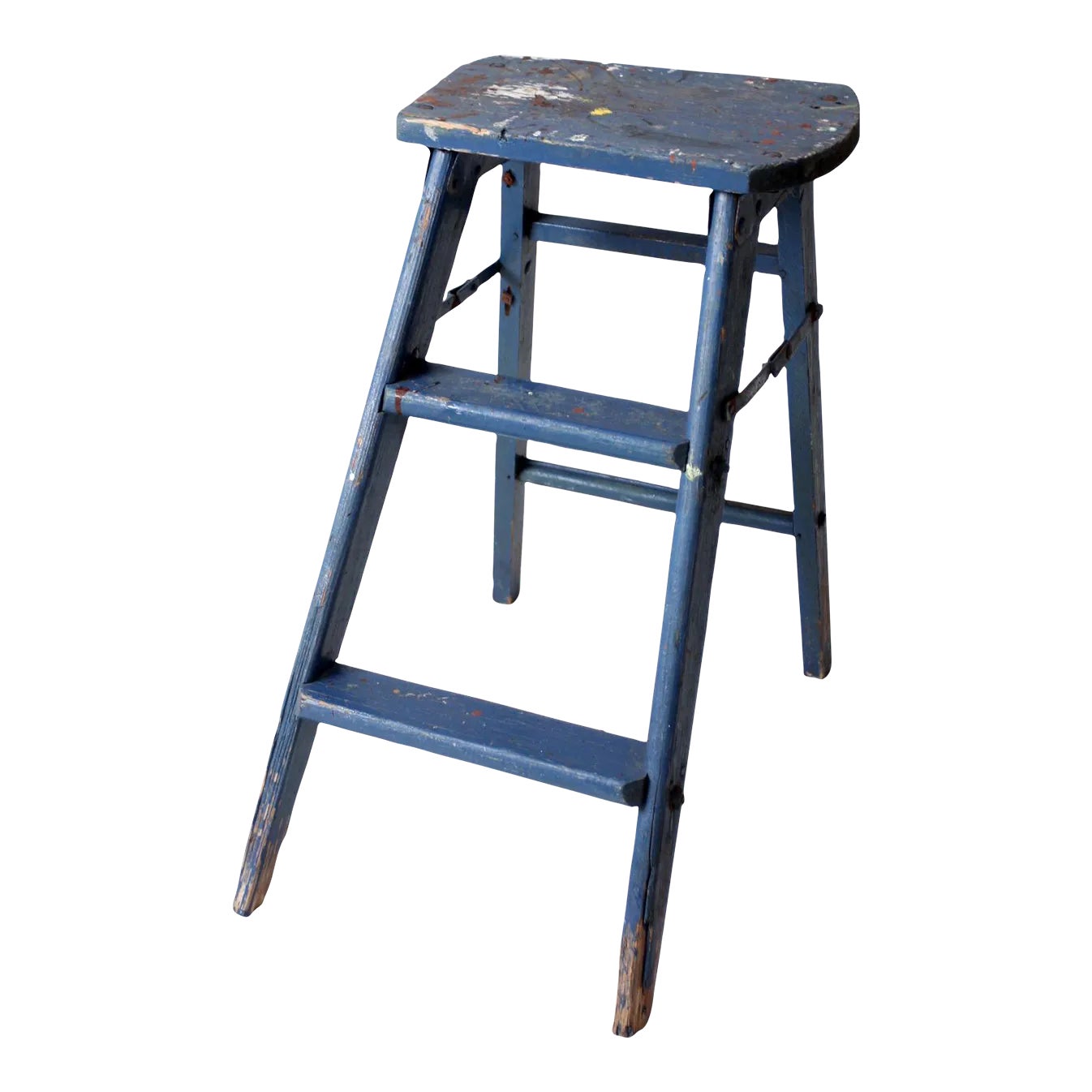 Vintage Wooden Blue Step Stool | Chairish