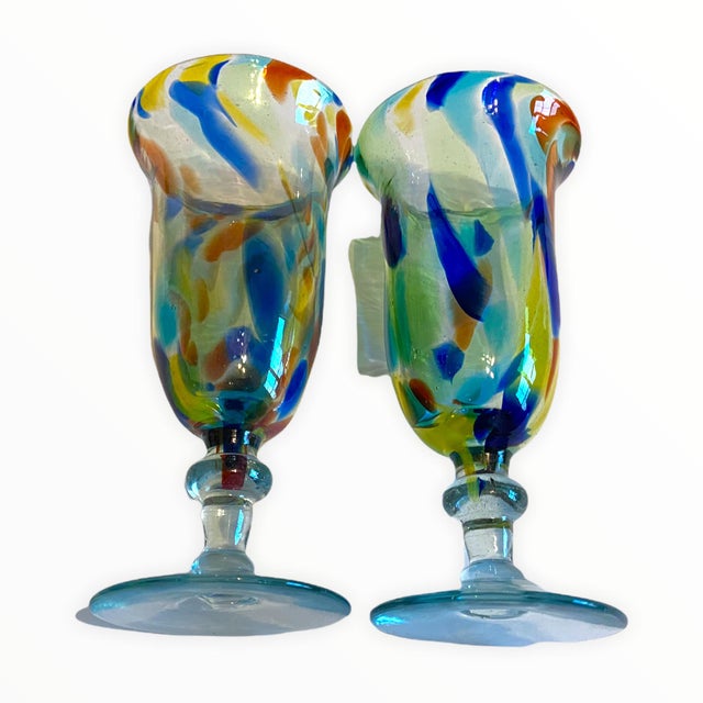 Vintage Mexican Hand-Blown Confetti Glassware- Set of 4 | Chairish