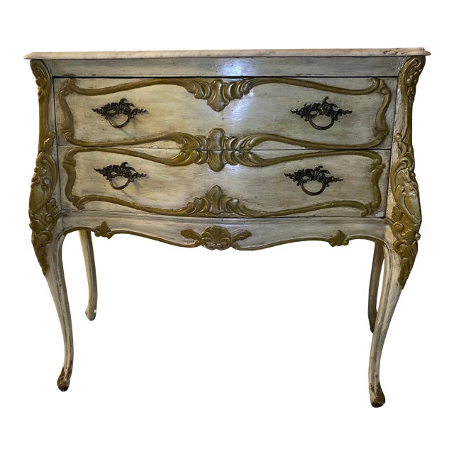 French Style Marble Top Painted Bombe Commode | Chairish