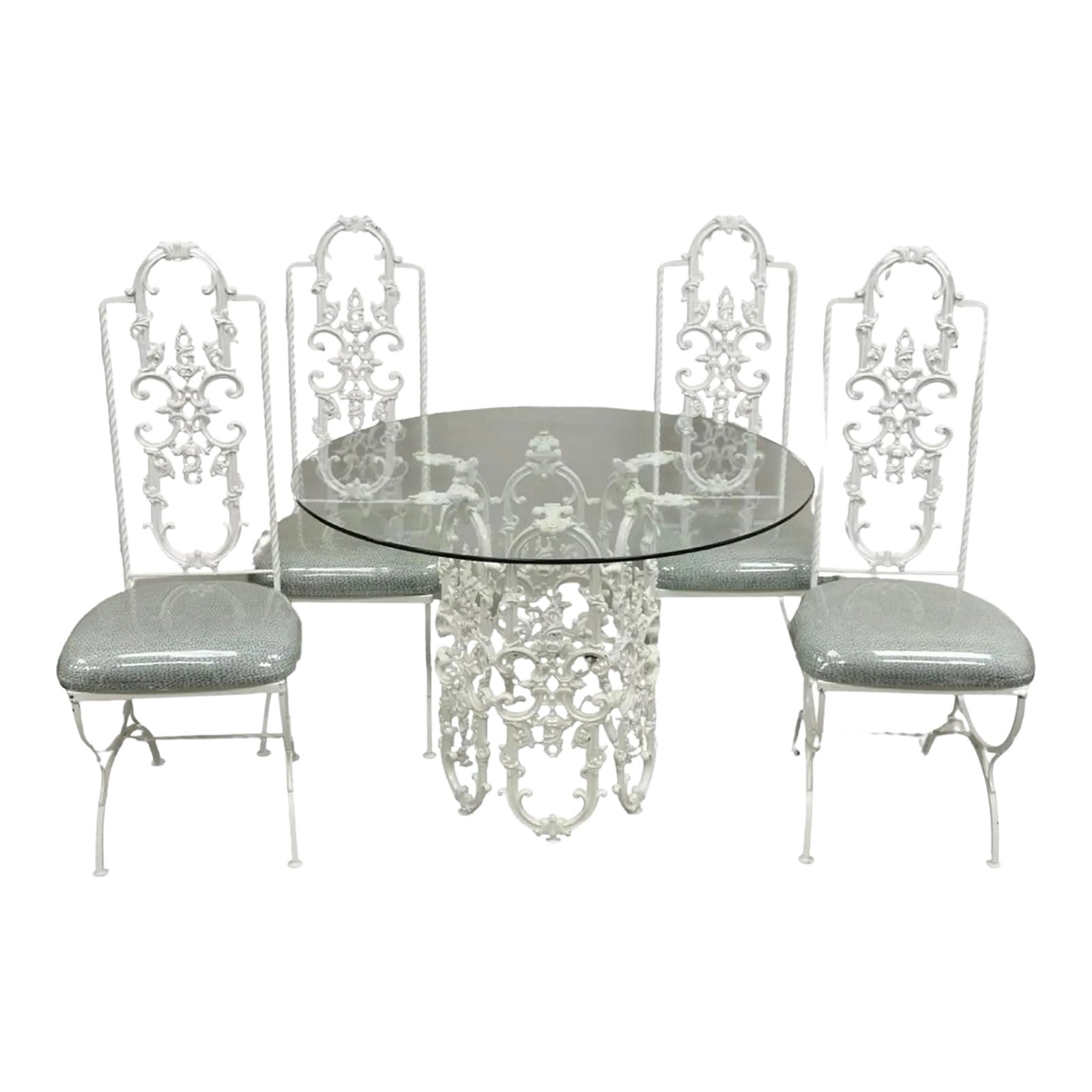 Mid 20th Century Vintage Hollywood Regency White Ornate Wrought Iron ...