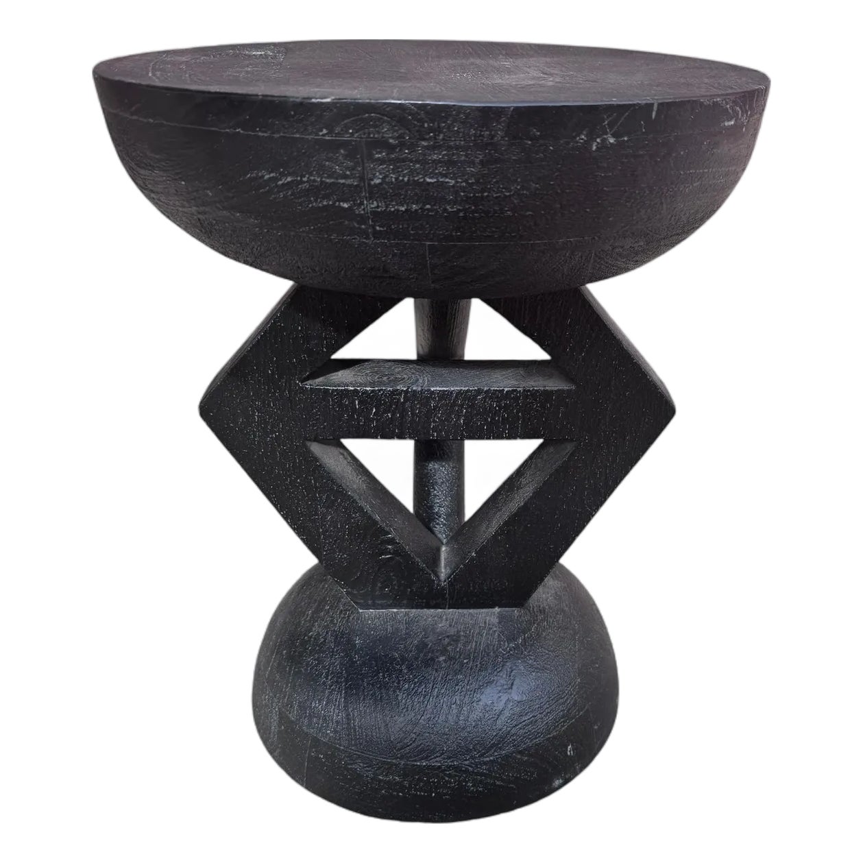 Carved African Tribal Style Black Statuette Side Table | Chairish