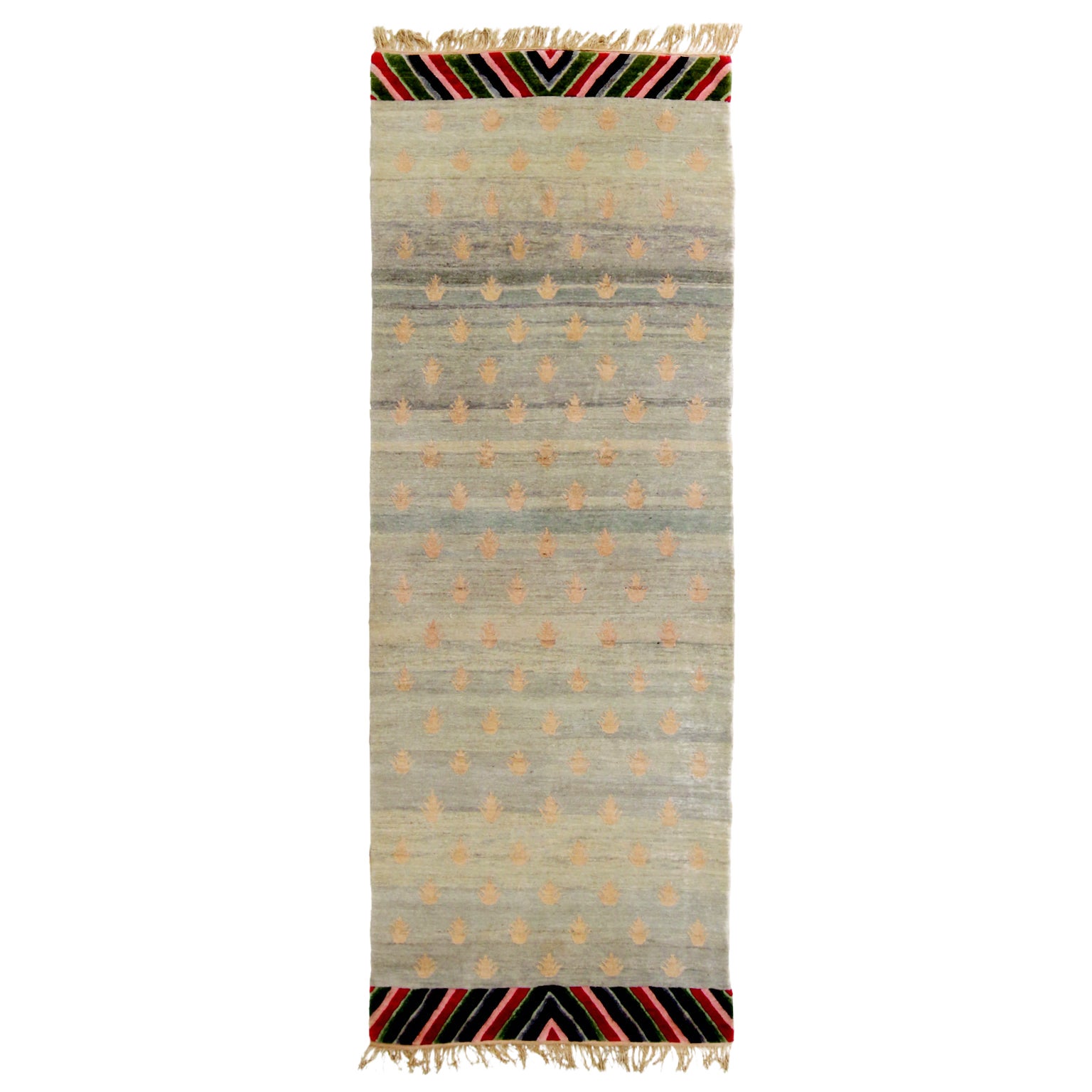 Rug & Kilim's Custom Geometric Silver-Gray and Green Wool Runner ...