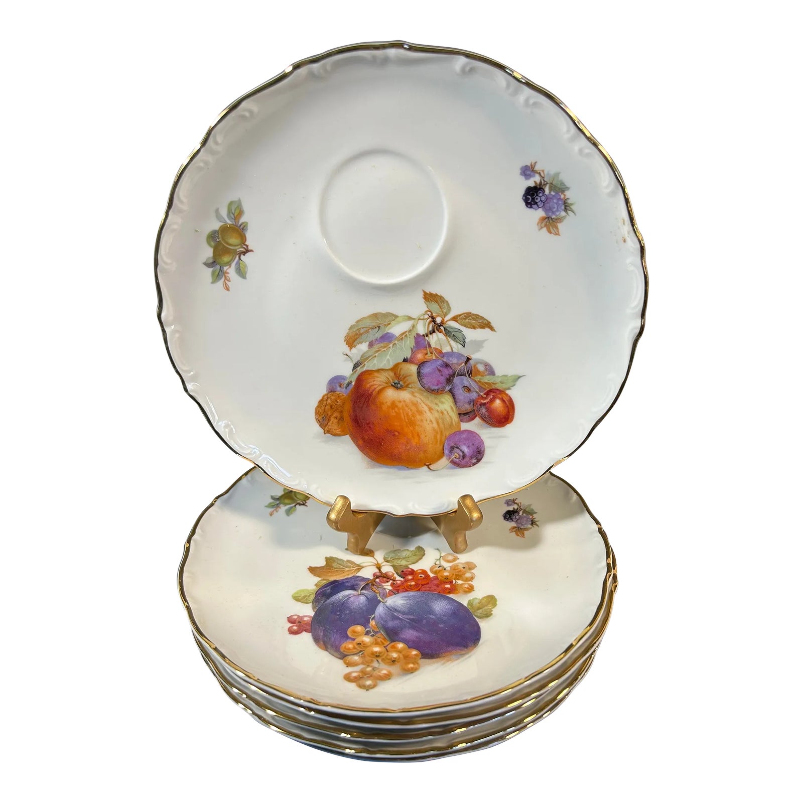 Antique Set of 6 Gold Rimmed Fruit Motif Appetizer Plates Made in ...